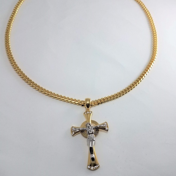 Accessories | 26 Cuban Link Crucifix 14k Gold Solid Silver | Poshmark